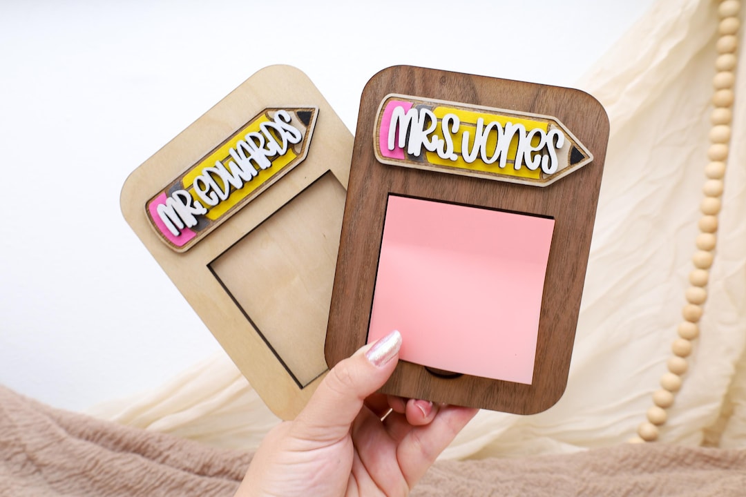 Personalized Teacher Sticky Note Holder, Custom Pencil Name Note Holder ...