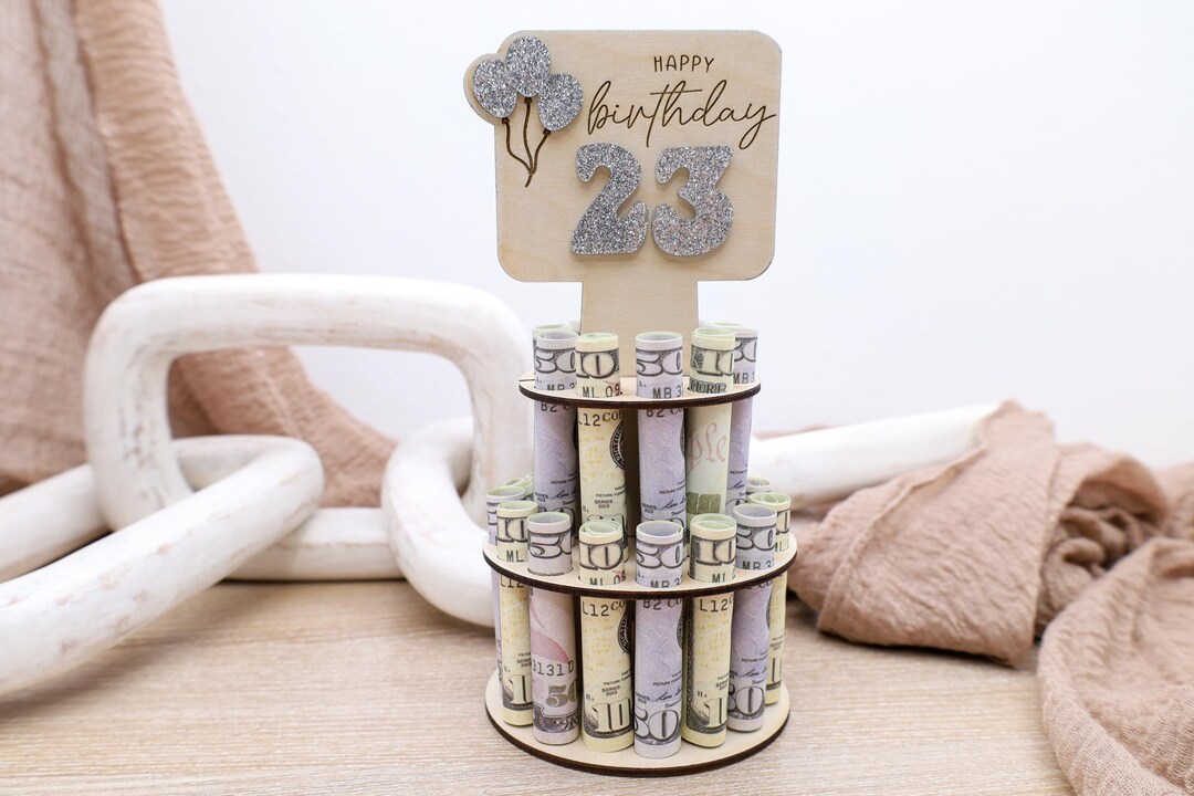 Custom Birthday Money Holder, Wooden Cake Stand Gift Display, Unique ...
