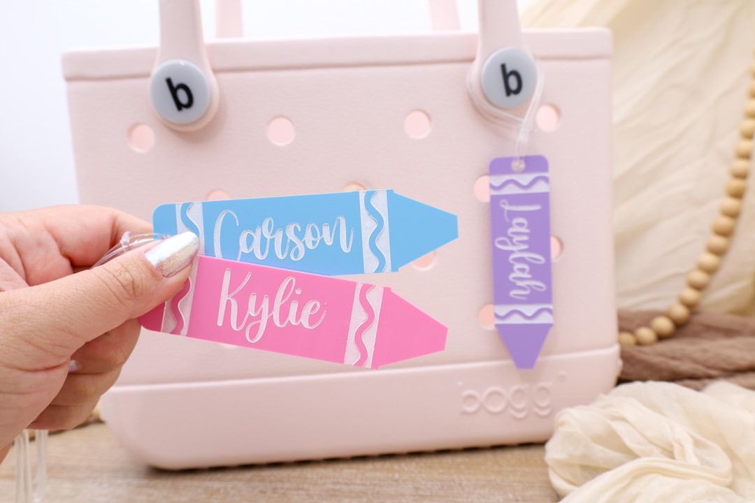 Personalized Pastel Pencil Name Tag for Kids, Acrylic Backpack Tags ...