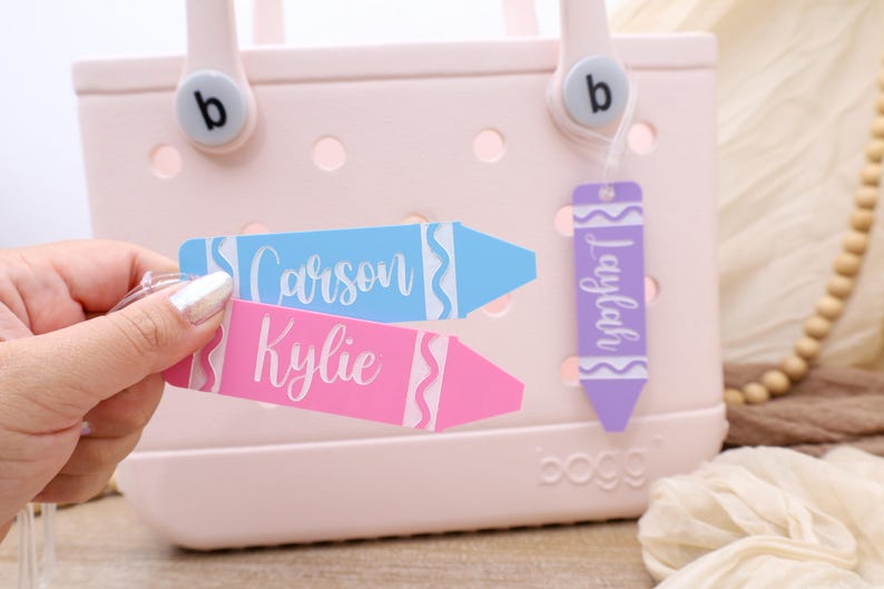 Personalized Pastel Pencil Name Tag for Kids, Acrylic Backpack Tags ...