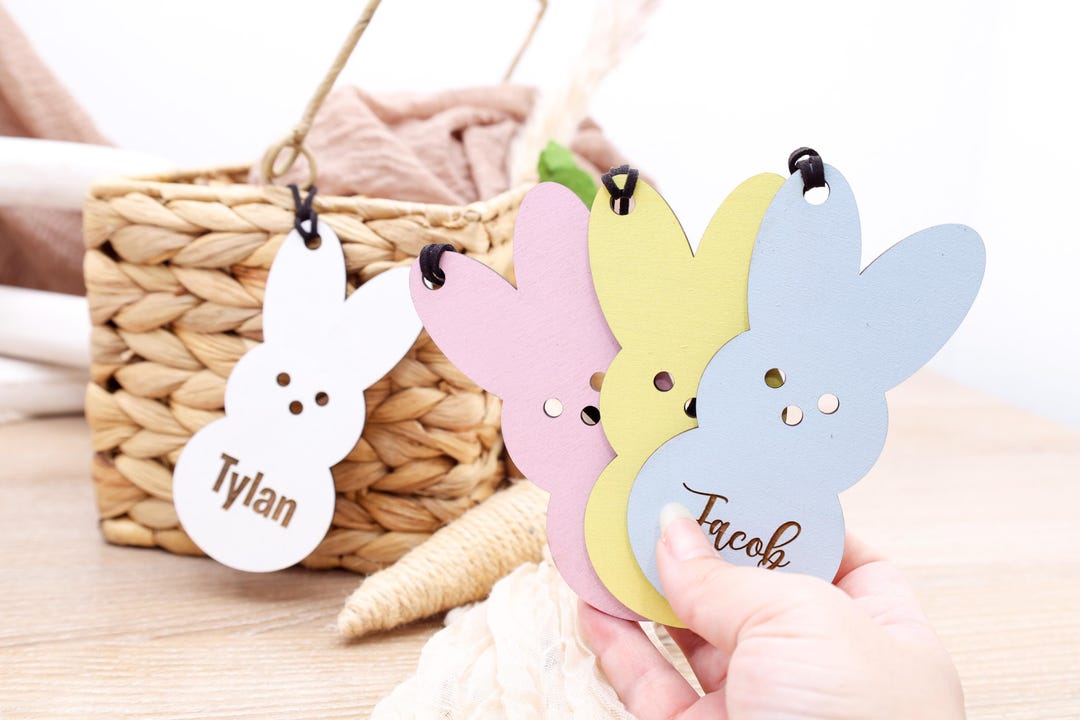 Personalized Bunny Peeps Tags, Wood Easter Tag, Easter Peep Bunny Tag ...