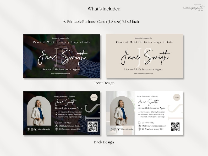 Life Insurance Business Card Template, Insurance Agent With Photo, Two ...