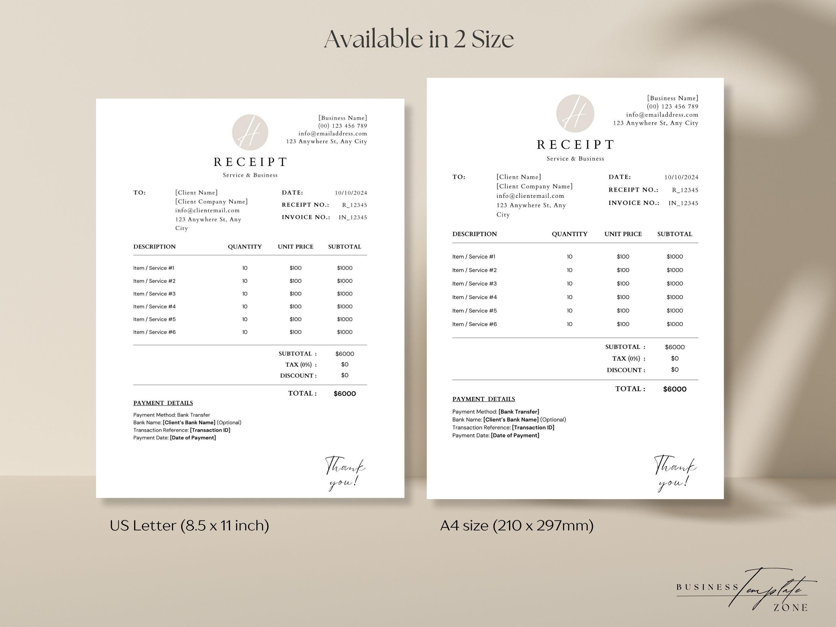 New Business Payment Template Bundle, Editable Invoice, Quote, Receipt ...