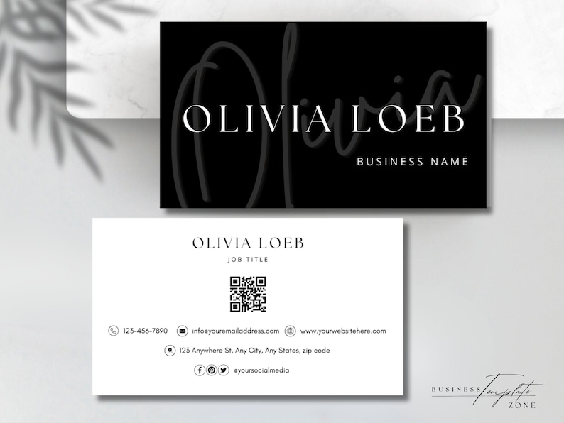 Minimalist Black QR Code Business Card Template, Editable Luxury Card ...