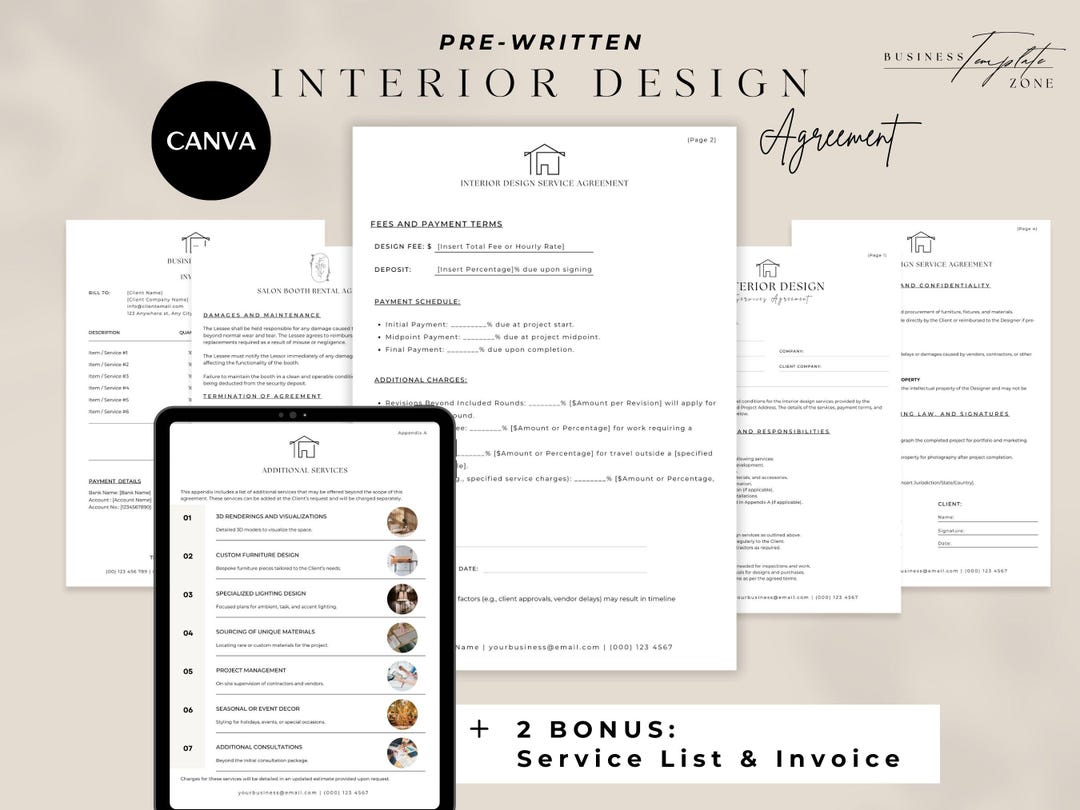 Interior Designer Client Contract Template | Services Agreement | New ...