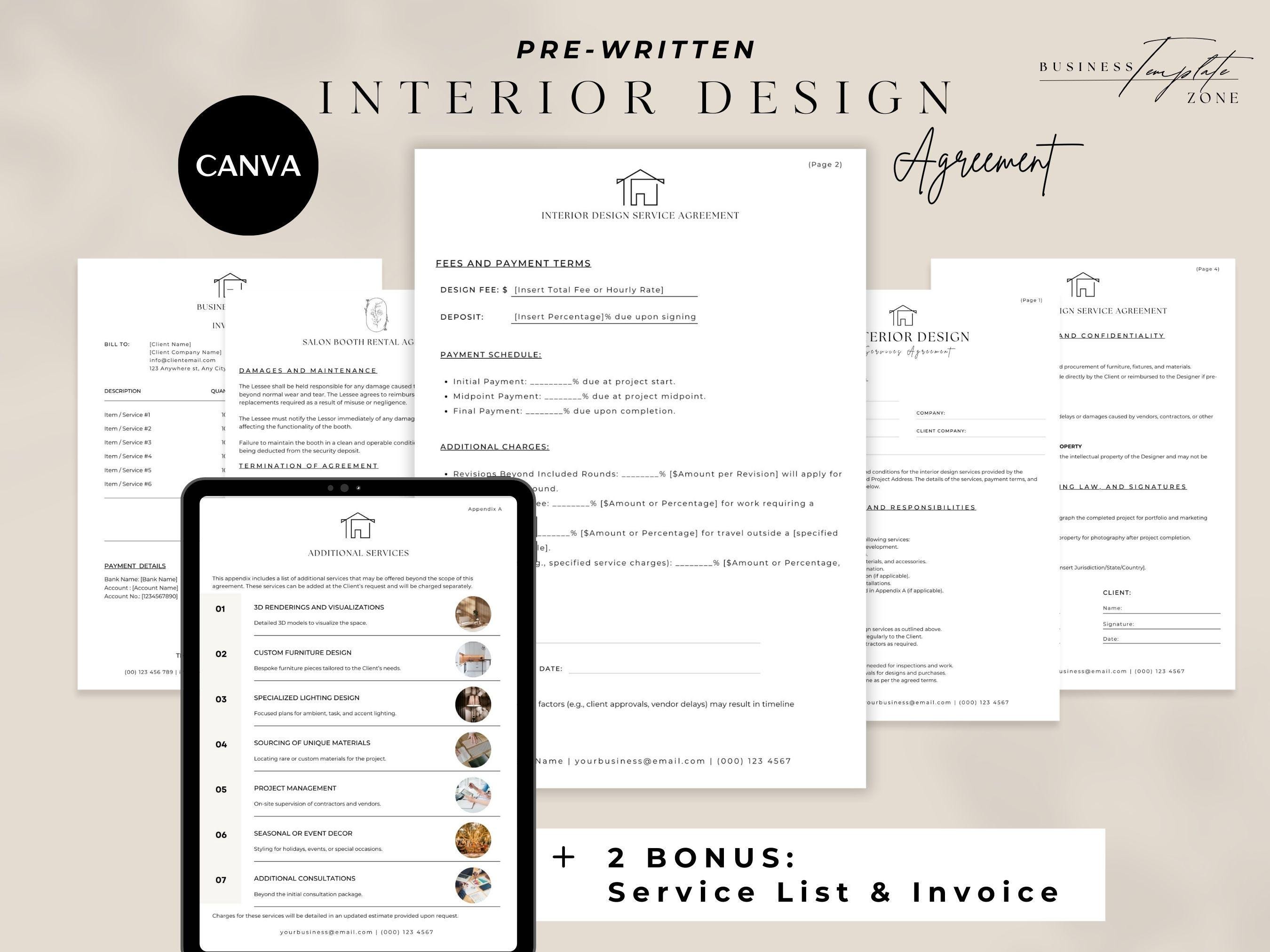 Interior Designer Client Contract Template | Services Agreement | New ...