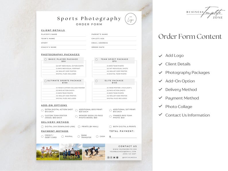 Sports Photography Order Form, Editable School Photography Invoices ...