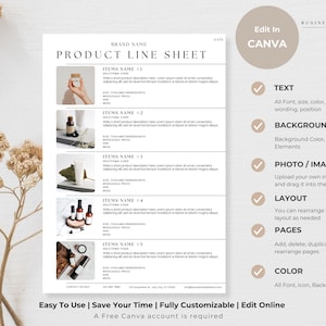 Editable Product Line Sheet Template, Wholesale Order Form, Products ...