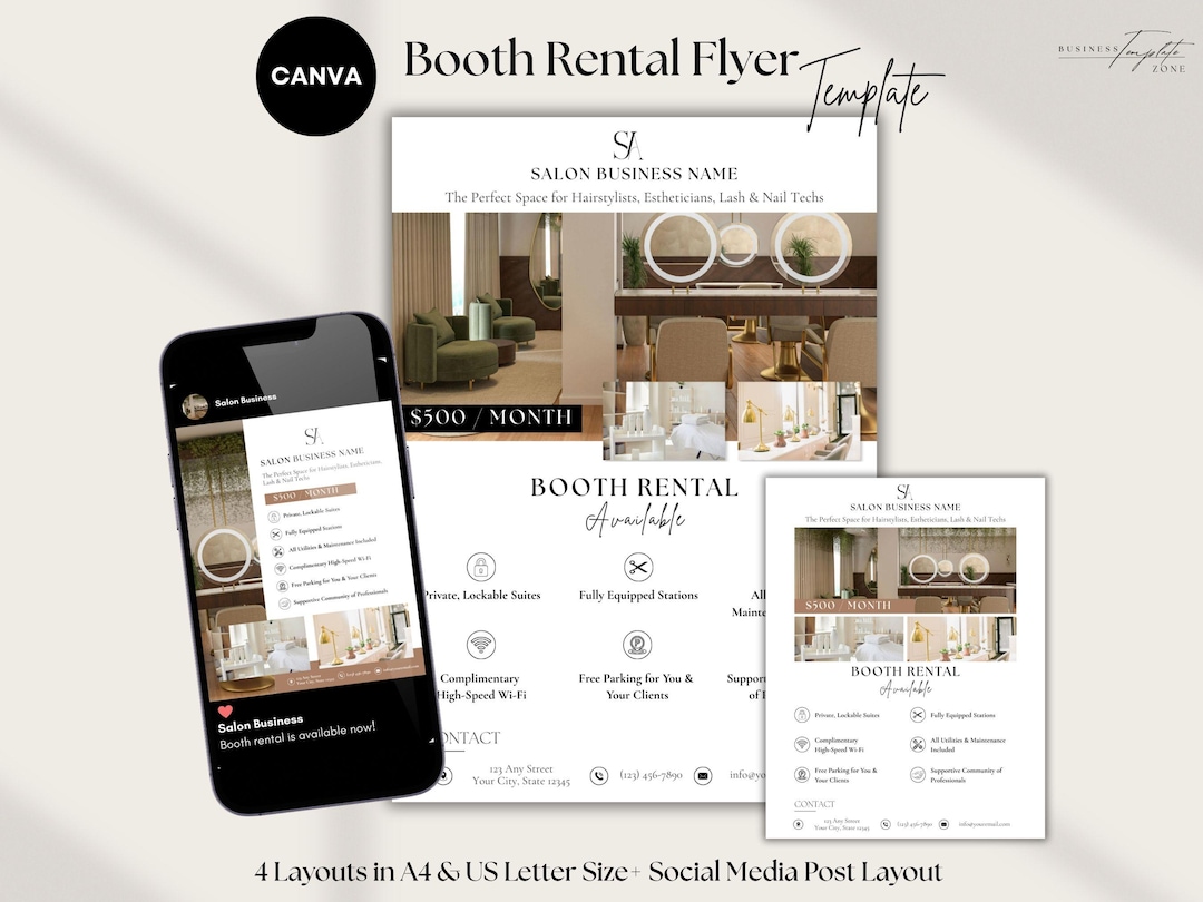 Booth Rental Flyer Template, Editable Salon Suite Flyer for ...