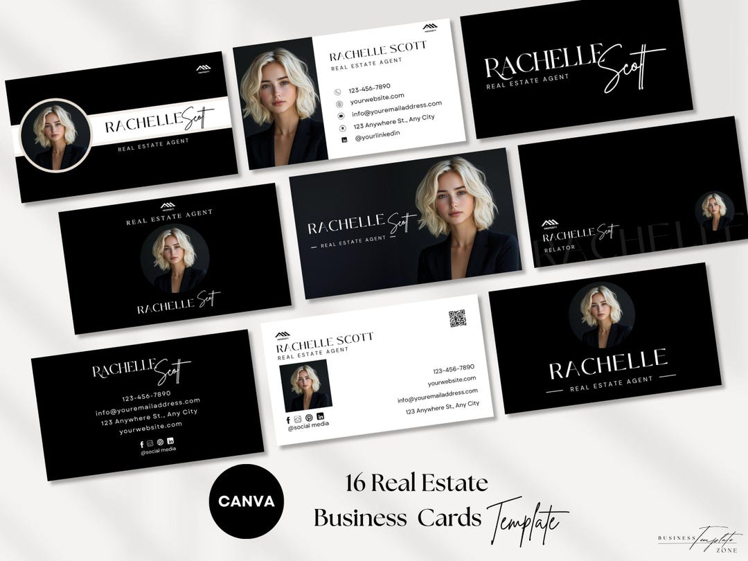 16 Real Estate Agent Business Card Template Bundle, Black Luxury ...