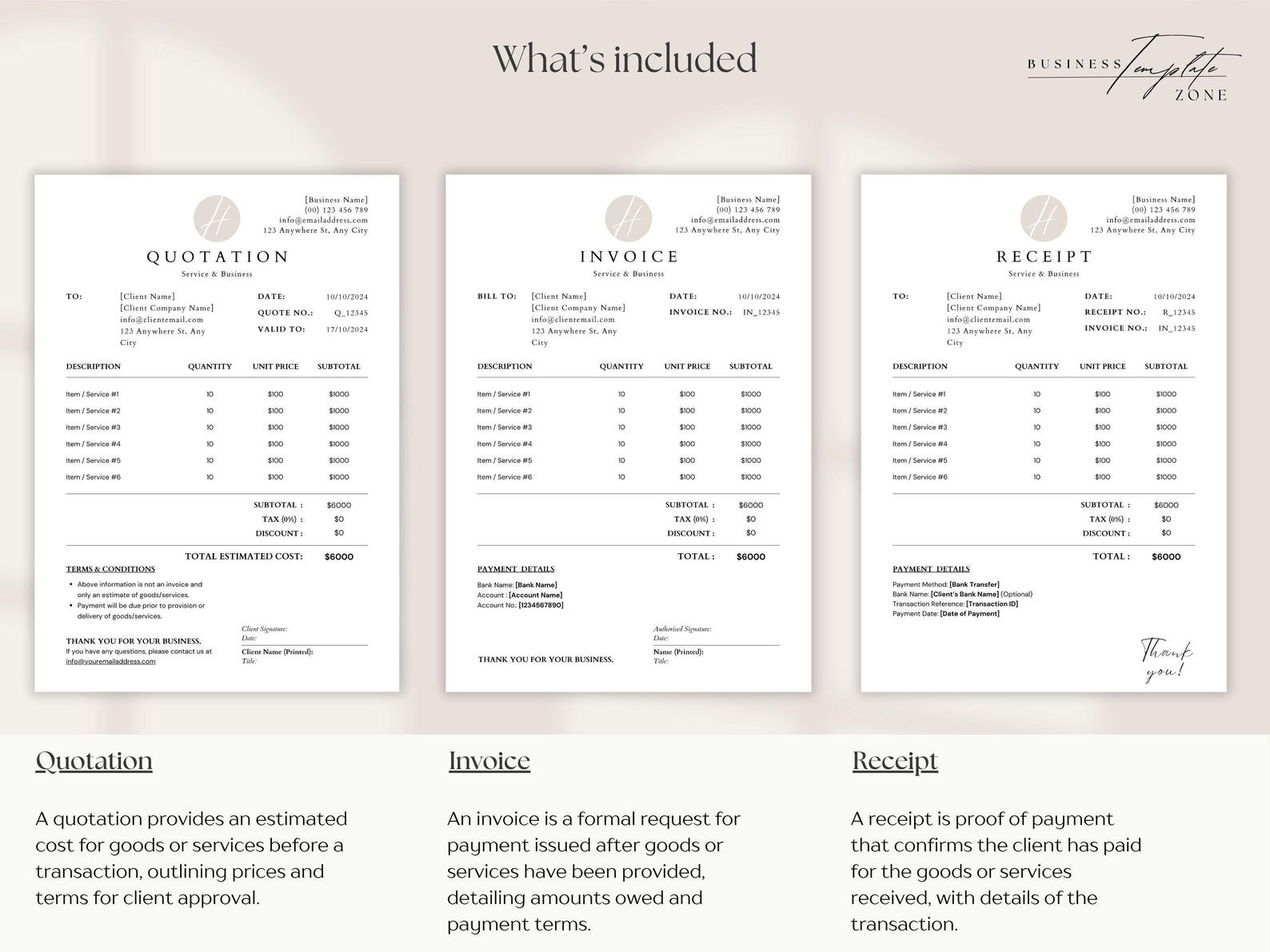 New Business Payment Template Bundle, Editable Invoice, Quote, Receipt ...