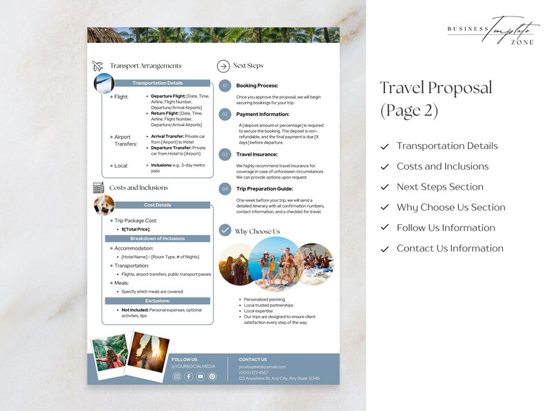 Travel Proposal Template for Travel Agent Advisor, Trip Planner, Travel ...