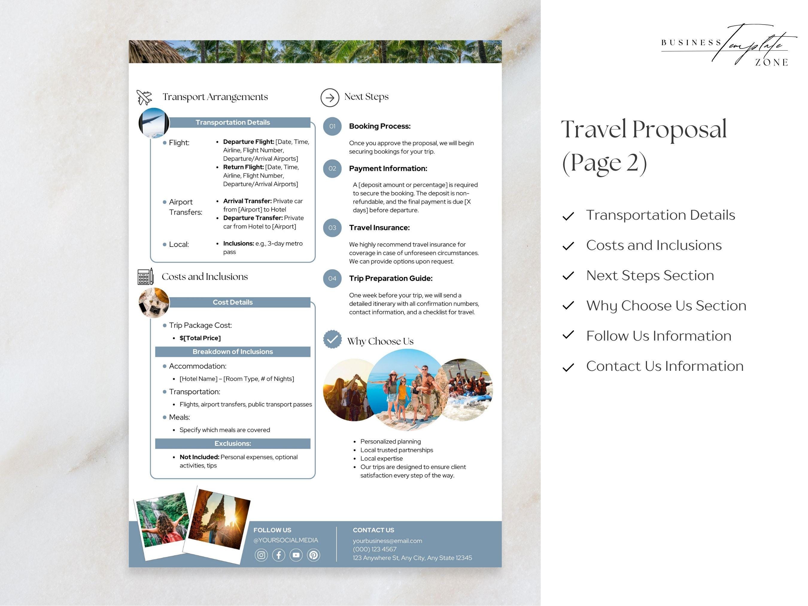 Travel Proposal Template for Travel Agent Advisor, Trip Planner, Travel ...