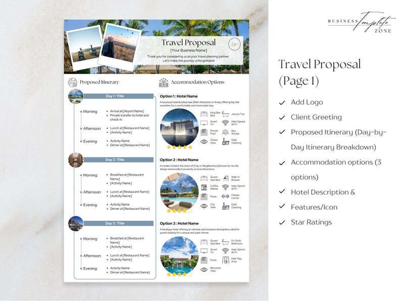 Travel Proposal Template for Travel Agent Advisor, Trip Planner, Travel ...