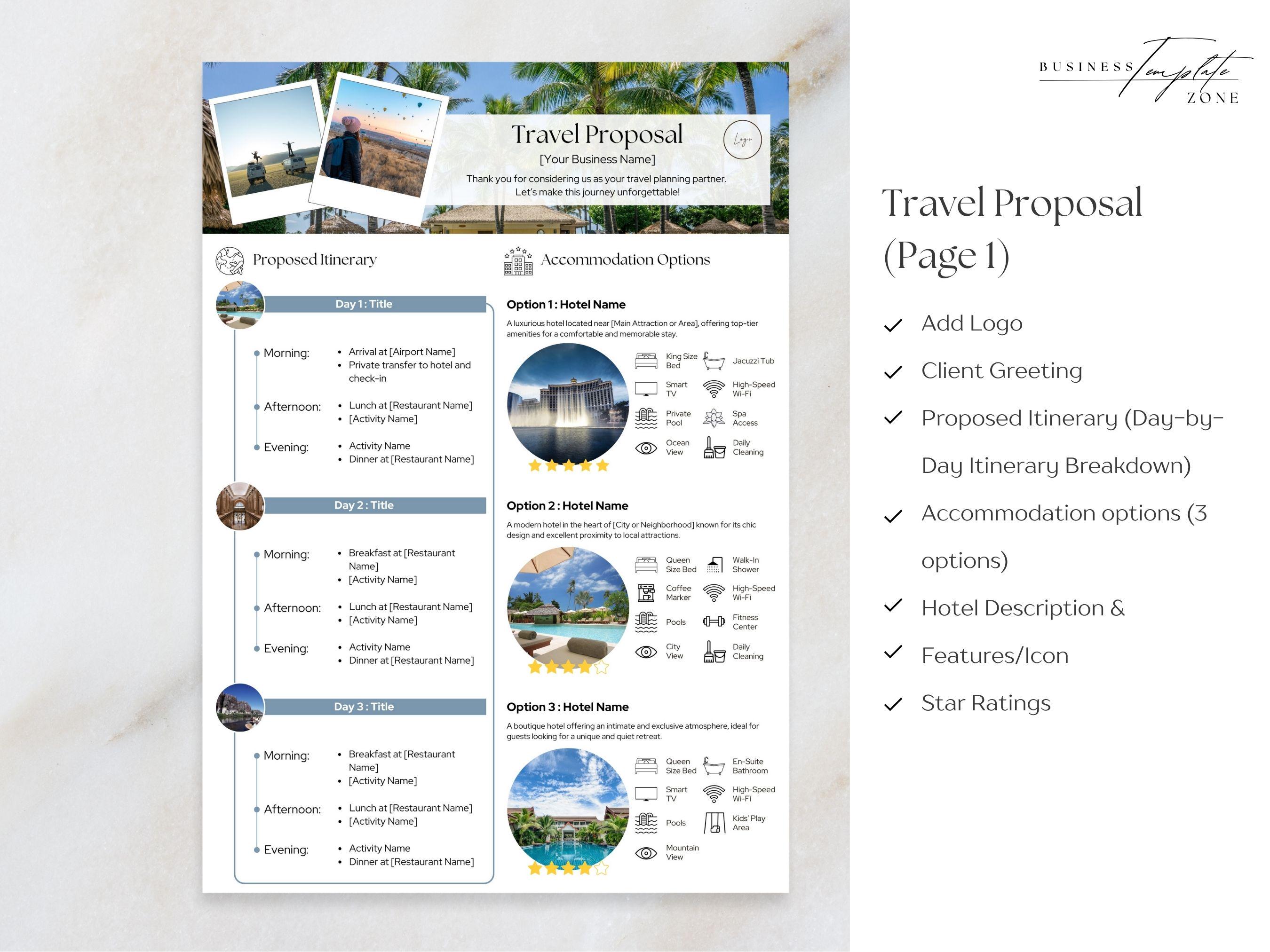 Travel Proposal Template for Travel Agent Advisor, Trip Planner, Travel ...