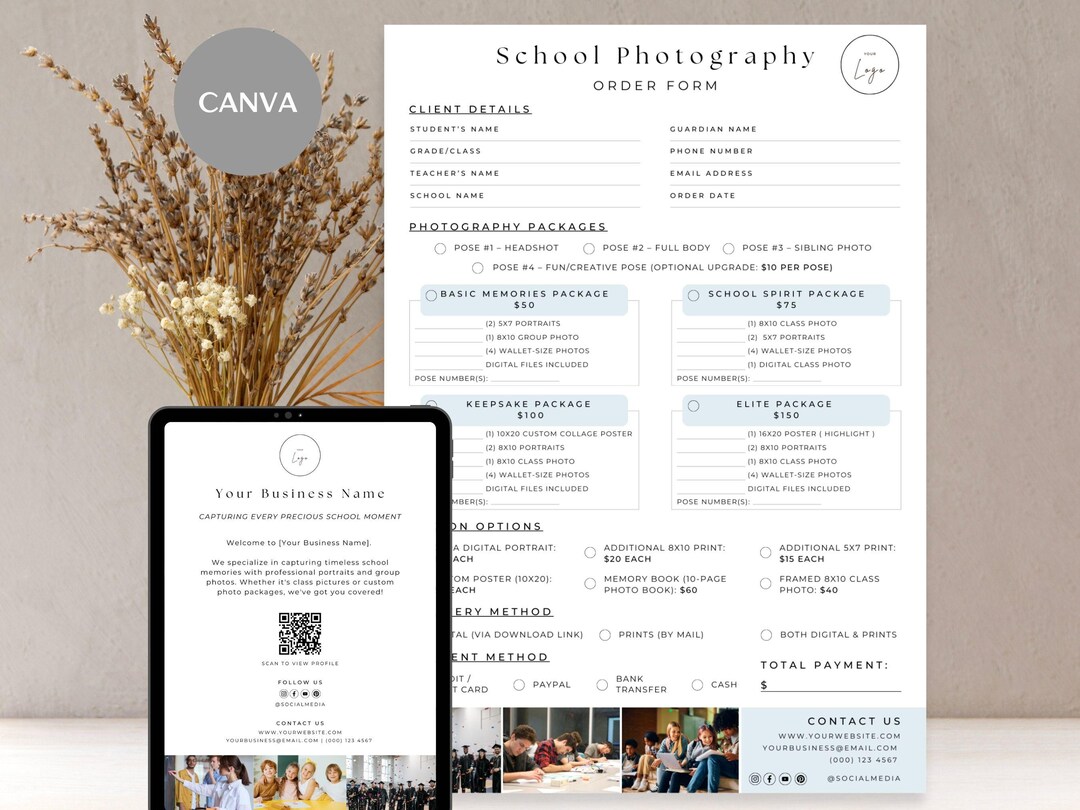 School Photography Order Form, Editable Pre School Photography Invoices ...
