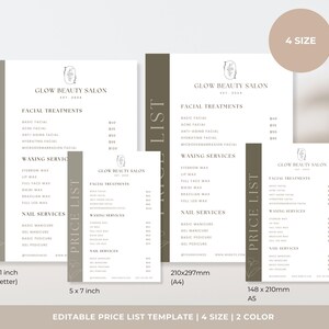 Modern Beauty Salon Price List Template, Printable Facial Menu ...