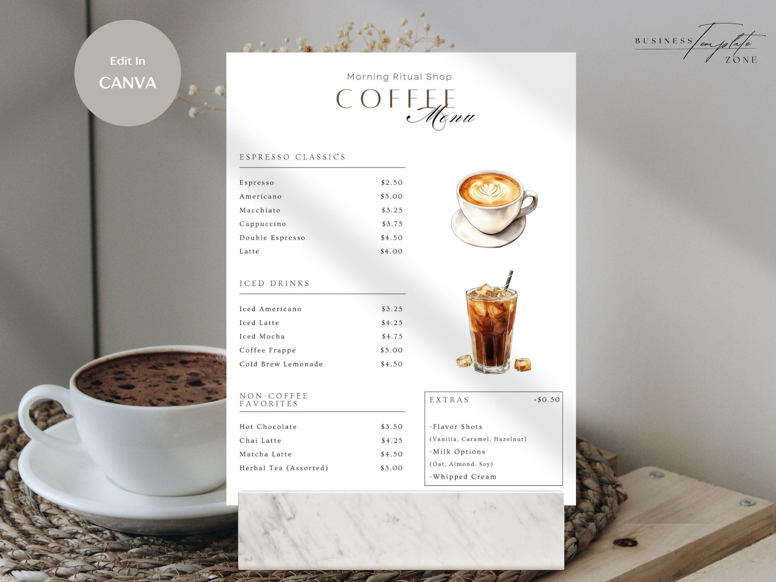 Coffee Menu Template, Editable Cafe Price List, Drink Menu Sign ...