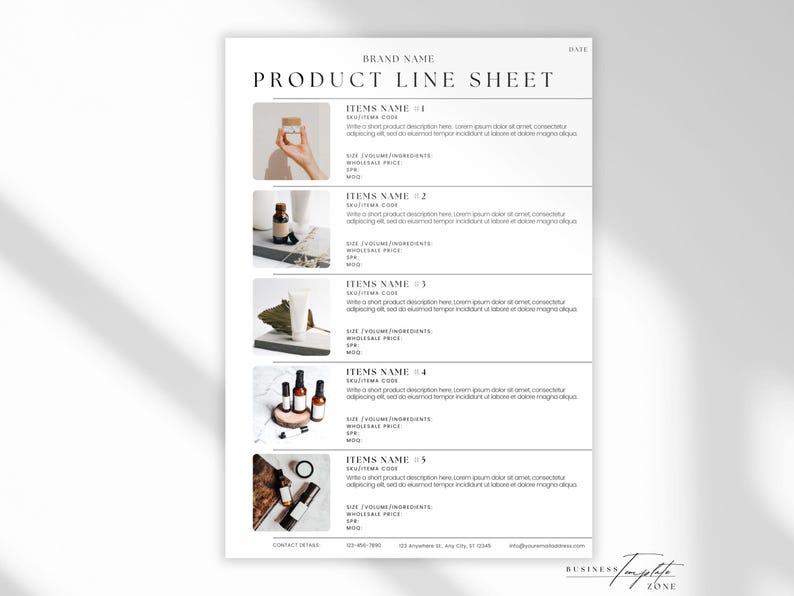 Editable Product Line Sheet Template, Wholesale Order Form, Products ...