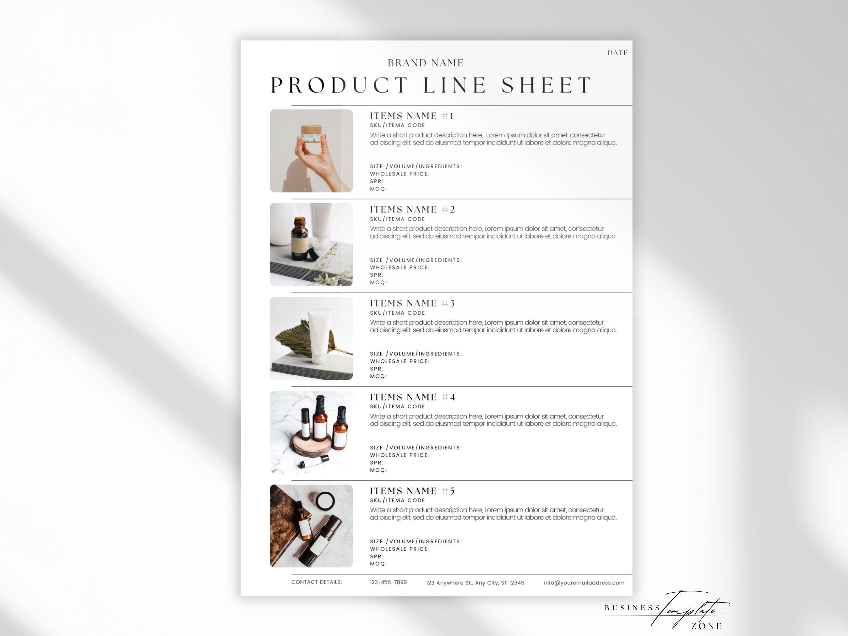 Editable Product Line Sheet Template, Wholesale Order Form, Products ...