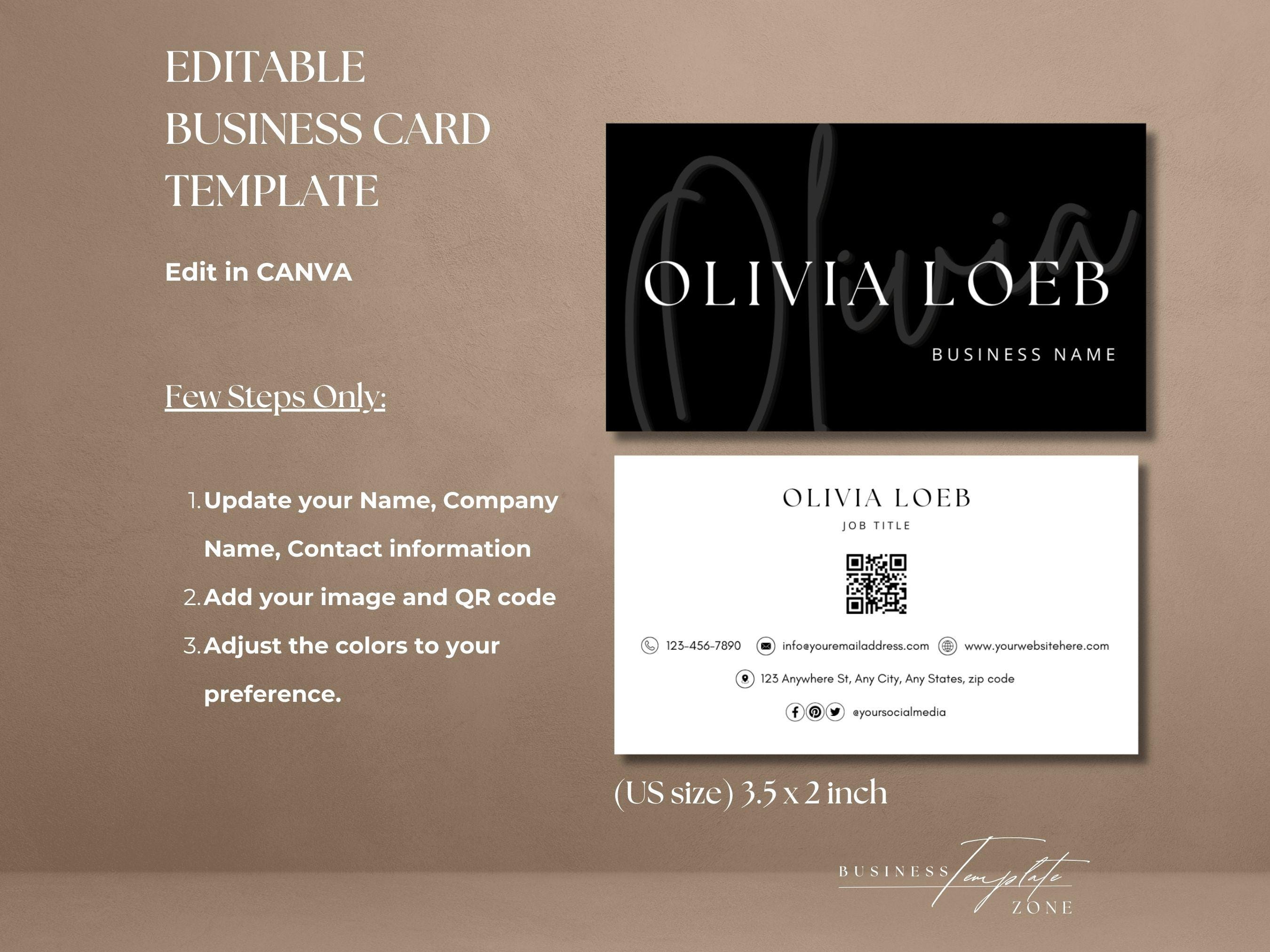 Minimalist Black QR Code Business Card Template, Editable Luxury Card ...