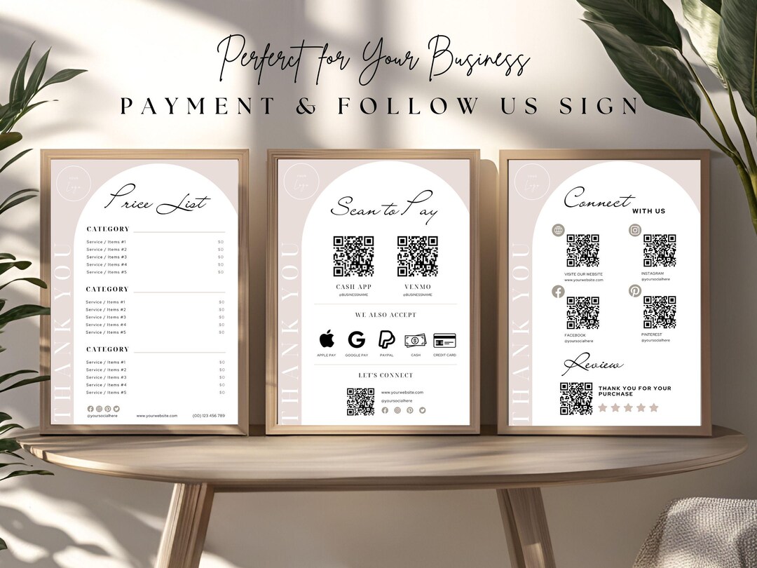 Editable QR Payment Sign Template Bundle, Printable Scan to Pay Sign ...