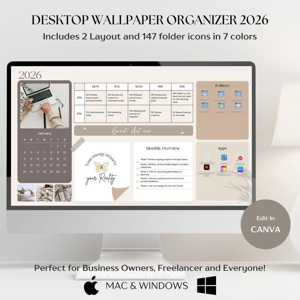 2026 Calendar Desktop Wallpaper - Etsy