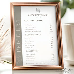 Modern Beauty Salon Price List Template, Printable Facial Menu ...