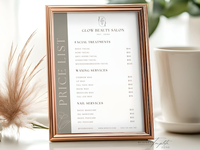 Modern Beauty Salon Price List Template, Printable Facial Menu ...