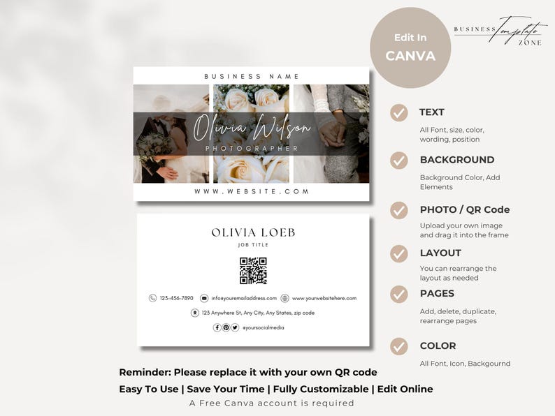 Minimalist Black QR Code Business Card Template, Editable Luxury Card ...