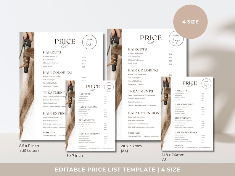 Hair Salon Price List Editable Template, Printable Hairstylist Flyer ...