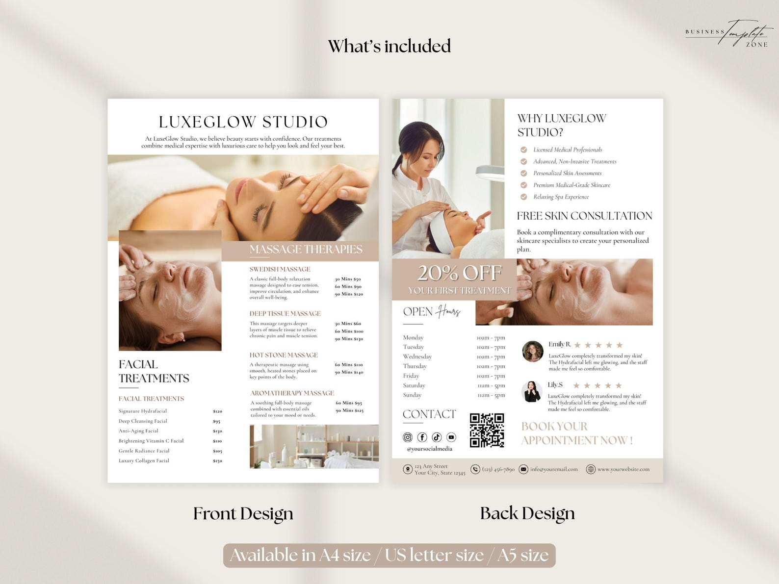 2-page Esthetician Leaflet Template, Skincare Services Price List Menu ...