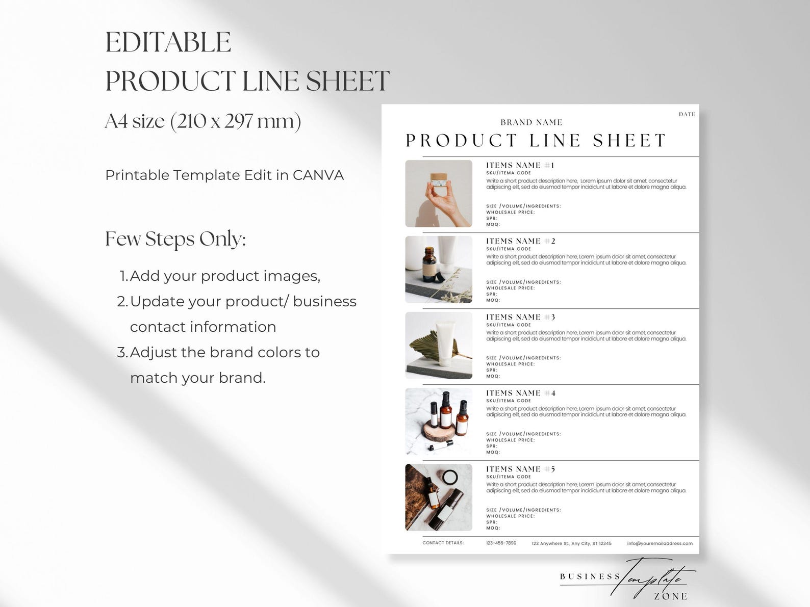 Editable Product Line Sheet Template, Wholesale Order Form, Products ...