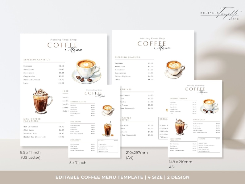 Coffee Menu Template, Editable Cafe Price List, Drink Menu Sign ...