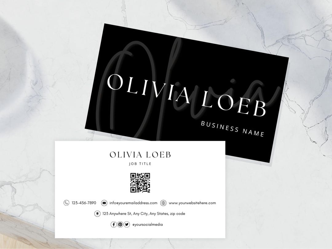 Minimalist Black QR Code Business Card Template, Editable Luxury Card ...