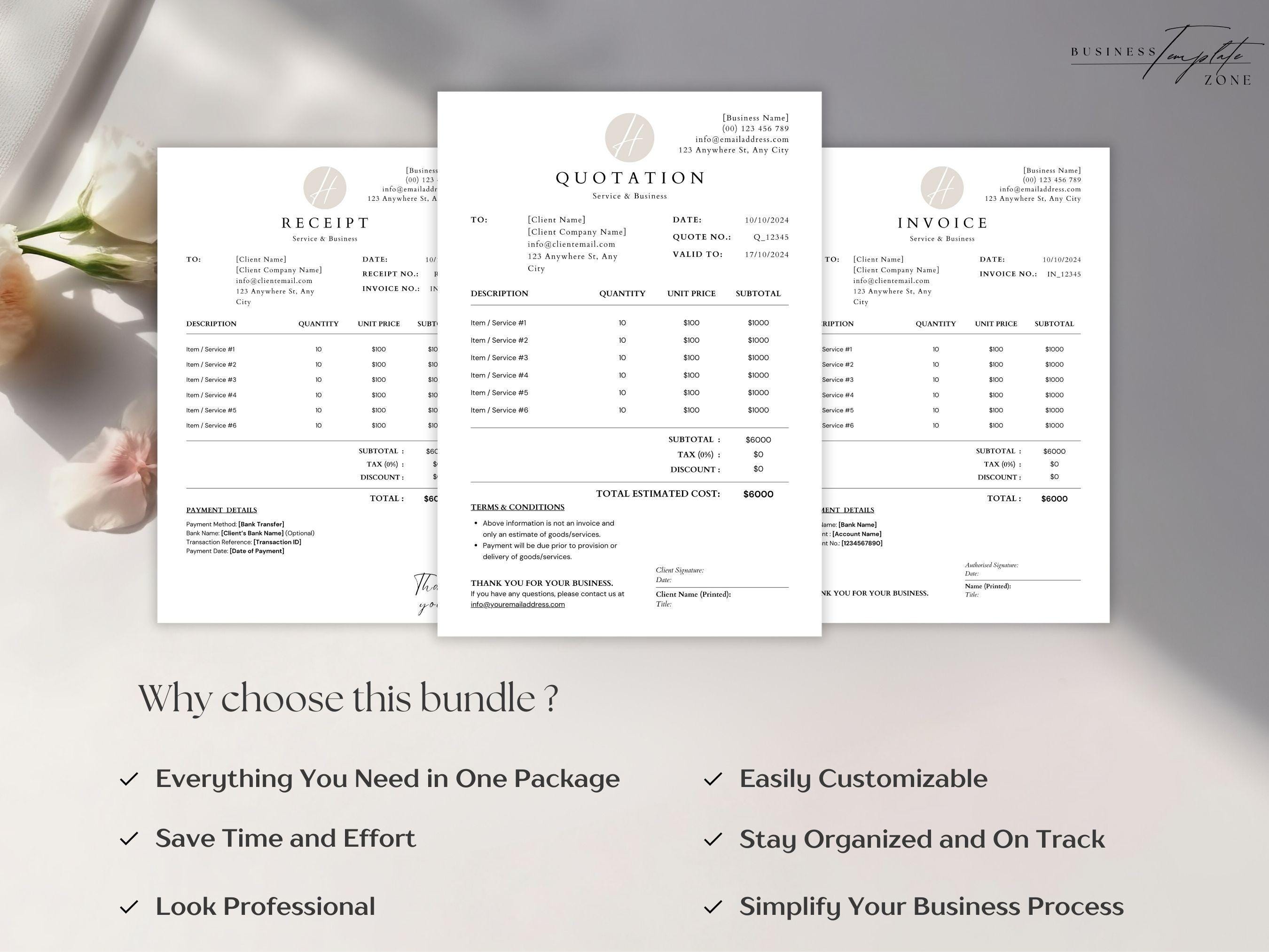 New Business Payment Template Bundle, Editable Invoice, Quote, Receipt ...
