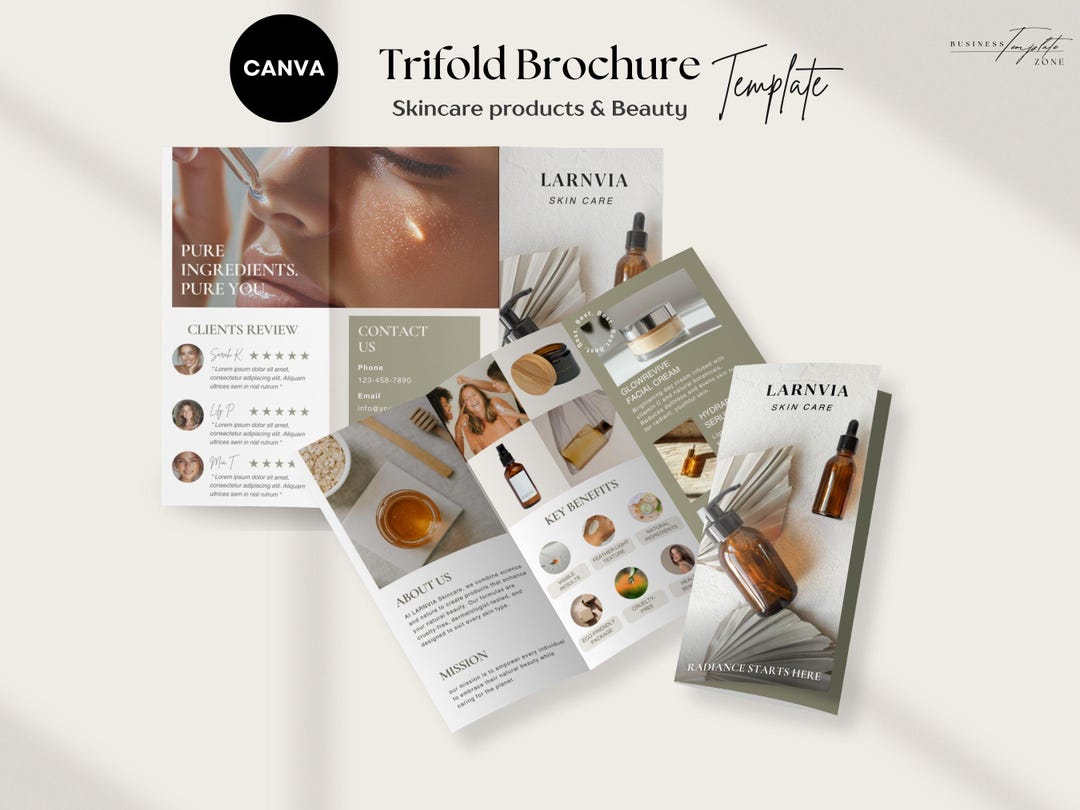 Skincare Trifold Brochure Template | Editable Beauty Spa Pamphlet ...