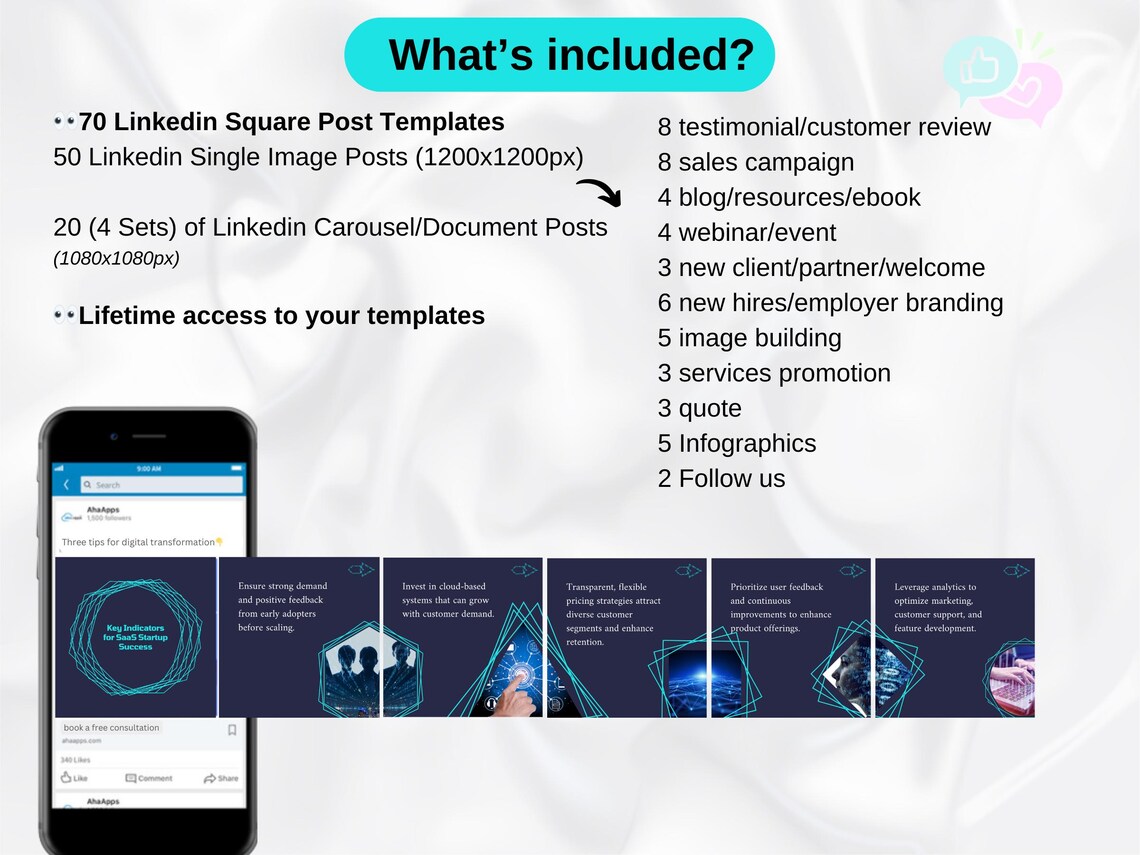 Technology/saas Linkedin Posts, Editable Canva Template, Square Static ...