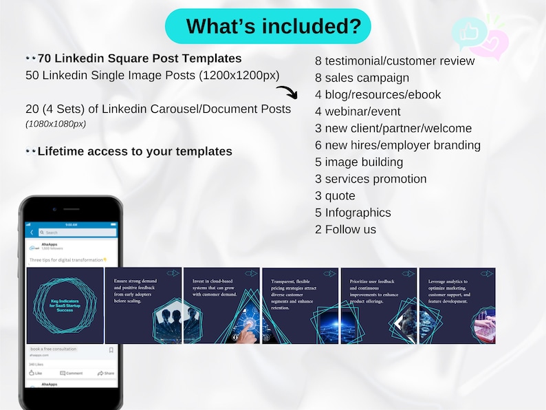 Technology/saas Linkedin Posts, Editable Canva Template, Square Static ...