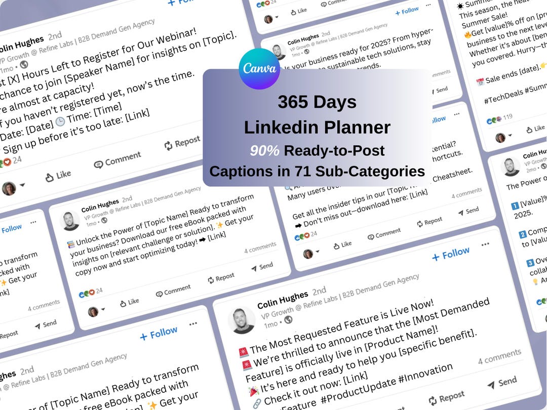 Linkedin Planner, Social Media Plan 2025, 365 Linkedin Posts Ideas for ...