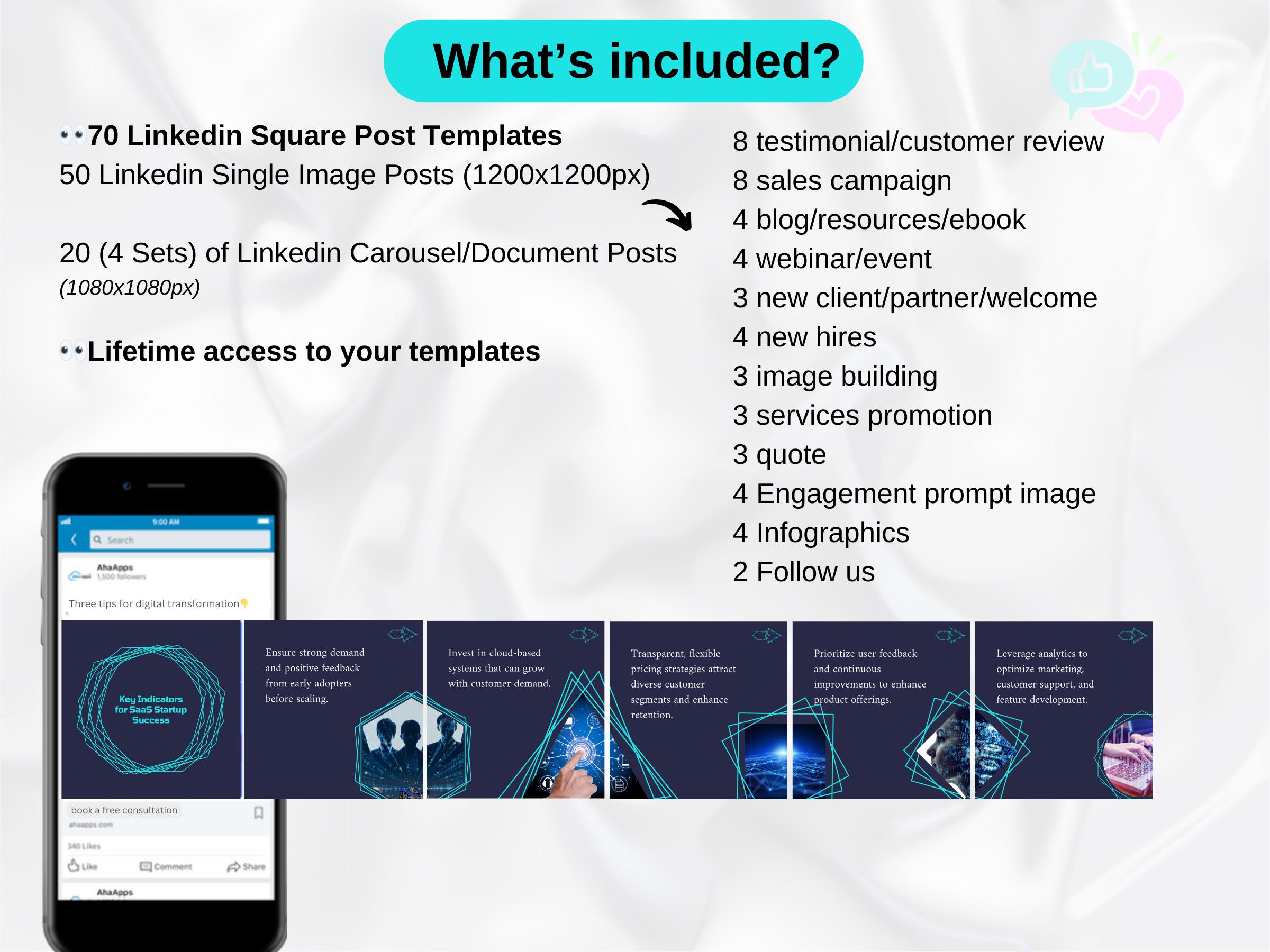 Technology/saas Linkedin Posts, Editable Canva Template, Square Static ...