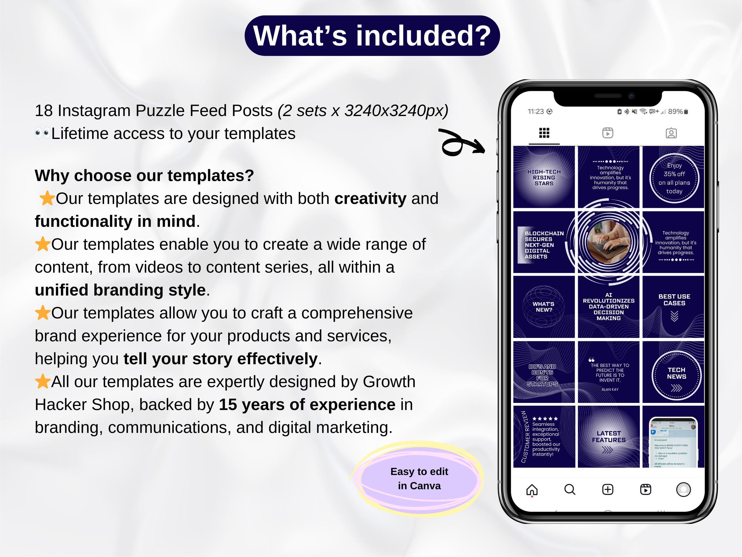 Technology Instagram Grid in Canva. Instagram Collage Maker. Saas Marketing Customizable ...