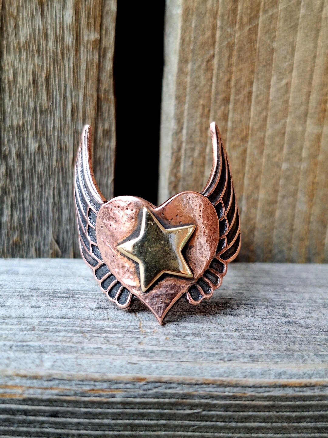 Unique Copper and Sterling Rock N Roll Winged Heart Ring Size 11 - Etsy