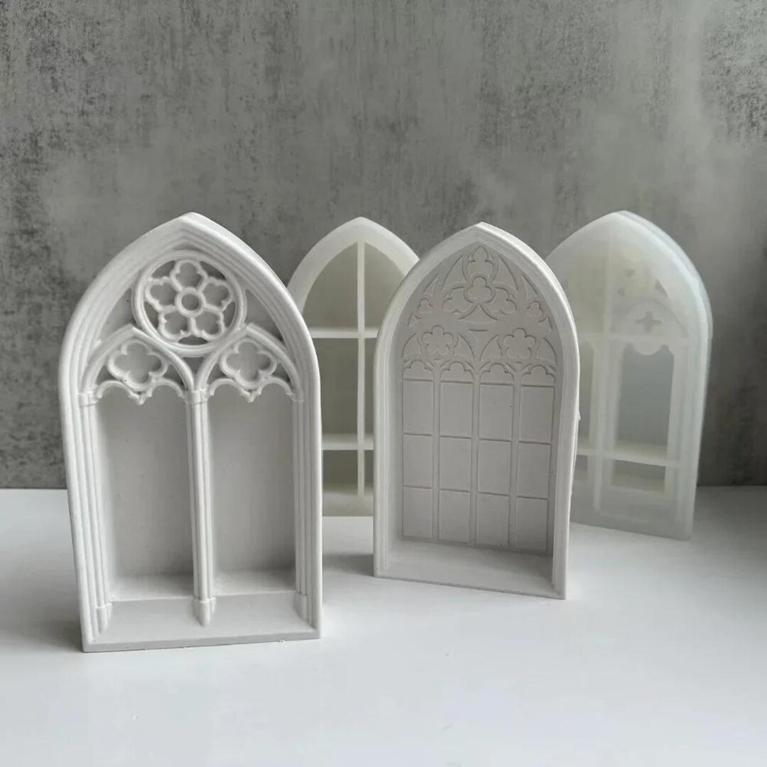 Church Window Plaster Silicone Molds DIY Kit, Church Shaped Storage Box ...