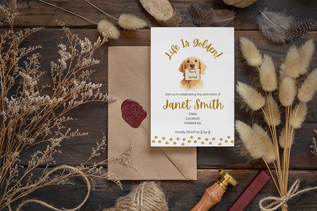Golden Retriever Retirement Celebration Invitation Digital Template - Etsy