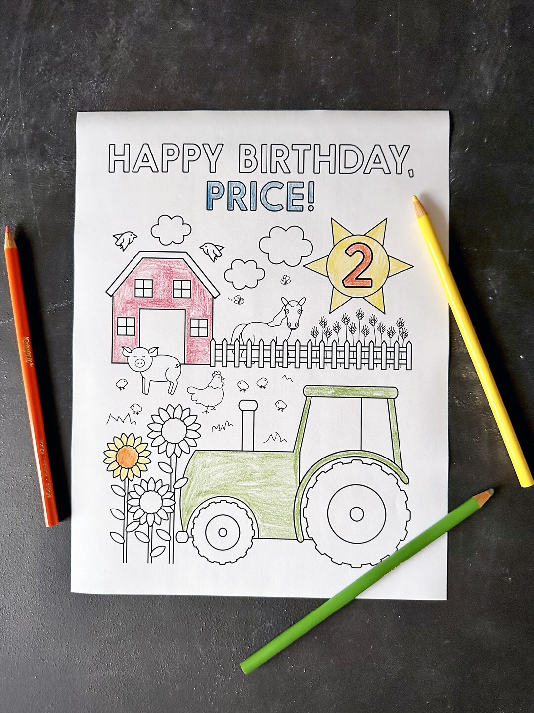 Birthday Coloring Sheet Printable - Personalized Farm Themed Coloring ...