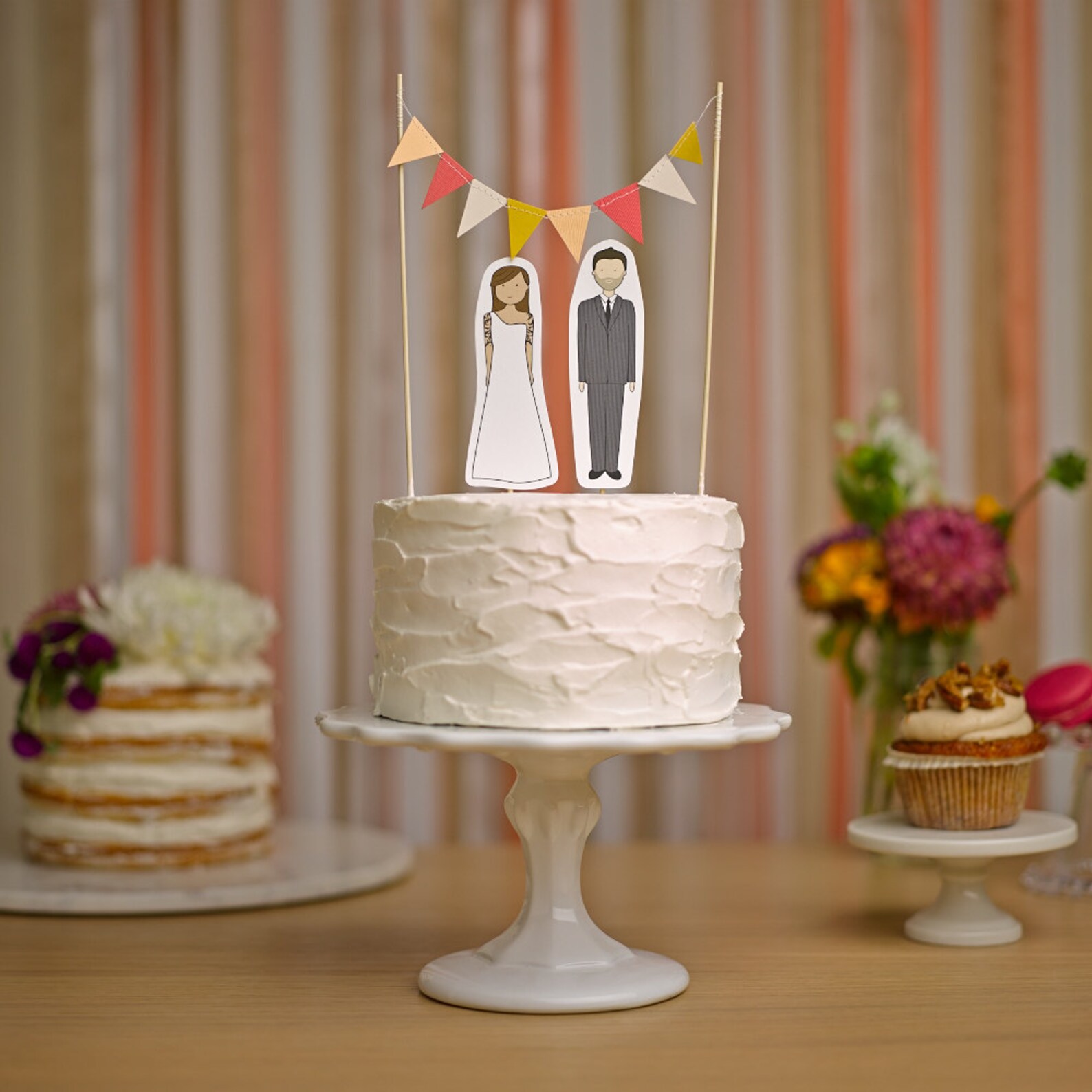 Wedding Cake Topper Set Custom Cake Bunting / Bride And/or - Etsy