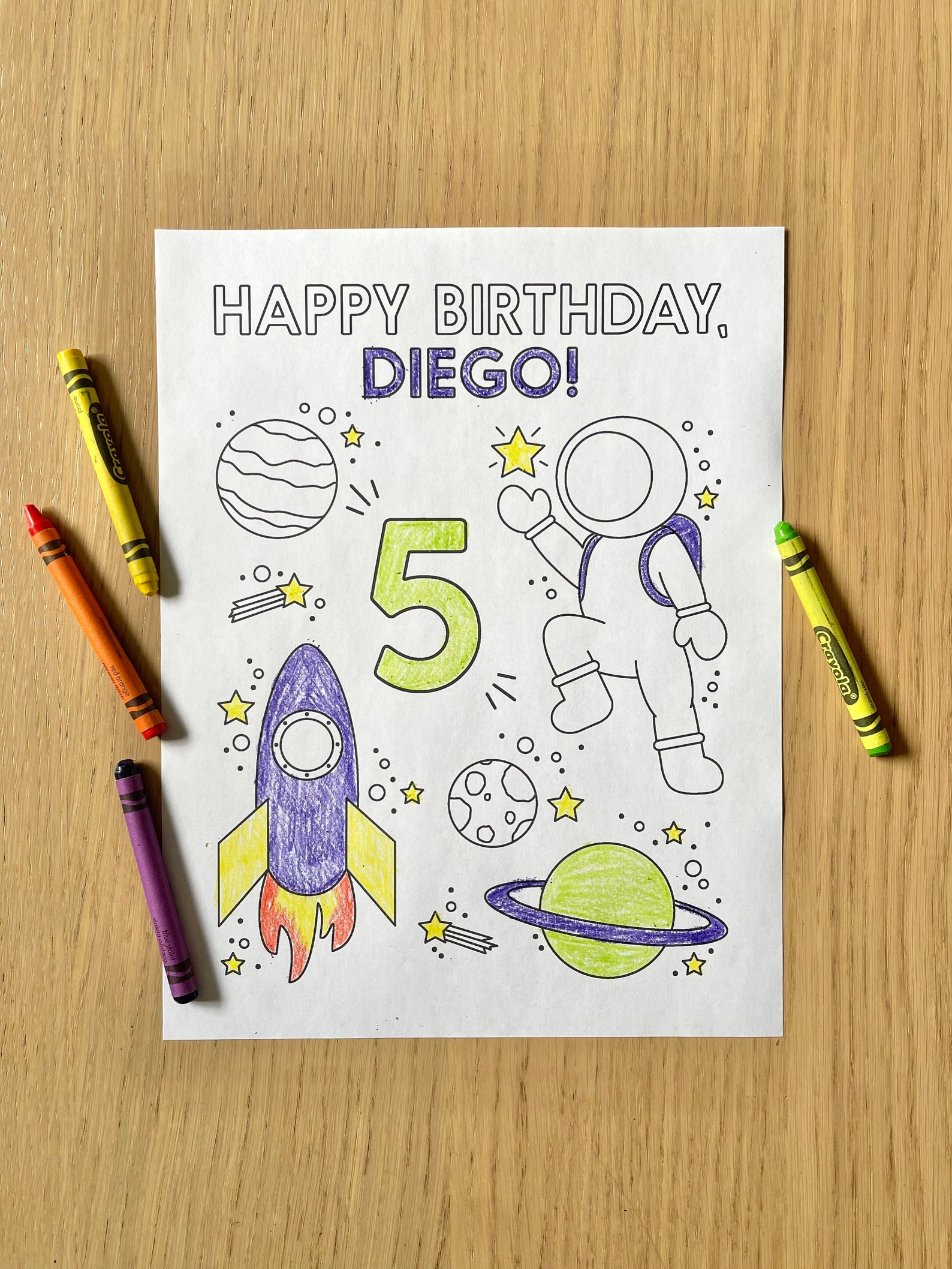 Birthday Coloring Sheet Printable - Personalized Space Themed Coloring ...