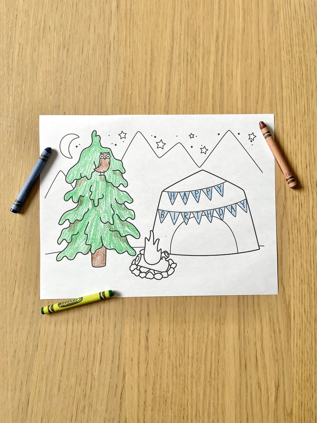 Birthday Coloring Sheet Printable - Happy Birthday Mountain Tent ...