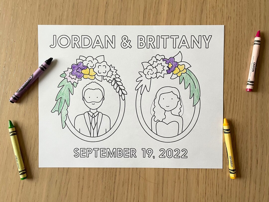 Wedding Coloring Sheet Printable - Frames With Personalized Bride And ...